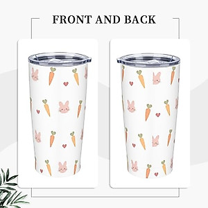 20oz Tumbler Lovely Carrots Rabbits Double Wall Vacuum Insulated Coffee Mug with Lid and Metal Straw Brush Reusable Stainless Steel Water Bottle Travel Cup Gifts for Car Ice Drinks Hot Beverage
