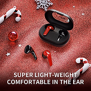 Chiline Wireless Bluetooth Earbuds 5.1 in-Ear Light-Weight Earphones Built-in Microphone,IPX5 Waterproof Headphones,True Noise Cancelling Wireless Earbuds,Black & Red for Gift
