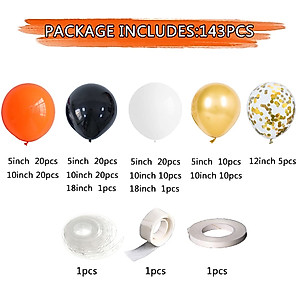 Orange Black White Balloon Arch Kit 143Pcs with Gold Confetti Balloon for Orange and Black Birthday Party Decorations Graduation Party Birthday Party