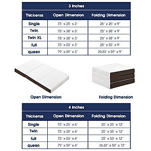 BedLuxury 3 Inch Twin Size Foldable Memory Foam Topper Portable Floor Guest Bed with Removable Cover