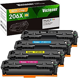 VICTONER 206X 206A Toner Cartridges 4 Pack High Yield (with Chip) Compatible Replacement for HP 206X 206A W2110X W2110A Work for HP Color MFP M283fdw M283cdw M283 Pro M255dw Printer Set Ink (B/C/Y/M)