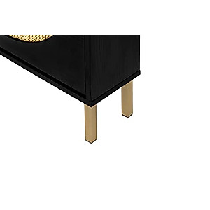 HomVent Rattan Shoe Cabinet with 2 Flip Drawers, Freestanding Rattan Shoe Organizer Hidden Shoe Storage Cabinet, Rustic Wood Entryway Shoe Rack for Entryway, Living Room (2 Drawers, Black)