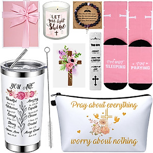 Uiifan 11 Pcs Christian Gifts for Women Faith Pink Inspirational Religious Present Basket Spiritual Birthday Biblical Catholic Mother's Day Gifts for Mom Women Baptism Holiday