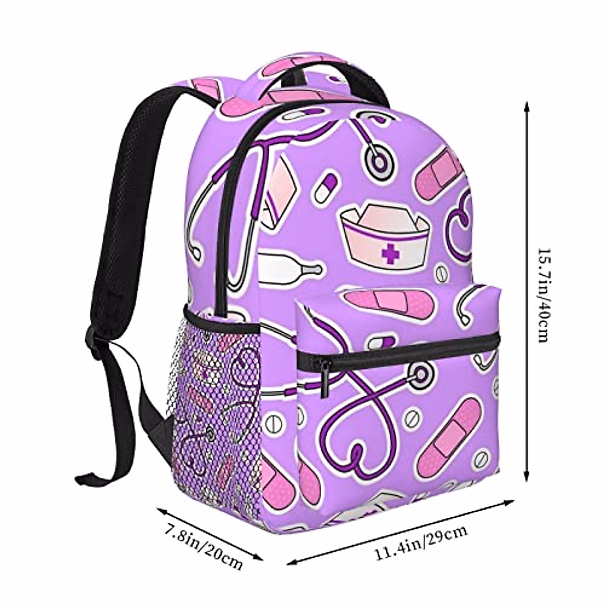 DMORJ Nurse Pattern Purple Lightweight Casual Student Backpack =>> Light And Portable, Suitable For School, Work, Weekend Vacation, Travel, 7.8x11.4x15.7 Inch
