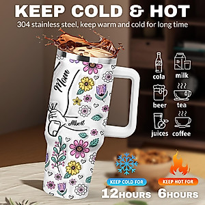 BMYDIY Mothers Day Birthday Gift for Mom Grandma, Personalized 40 Oz Tumbler with Handle and Straw, Custom Extra Large Stainless Steel Insulated Cup Coffee Mug Travel Mug with Name