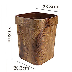 GENIGW Wood Grain Trash Can Large Capacity Thicken Rectangular Round Waterproof Trash Bin Home Office Kitchen Toilet Paper Basket