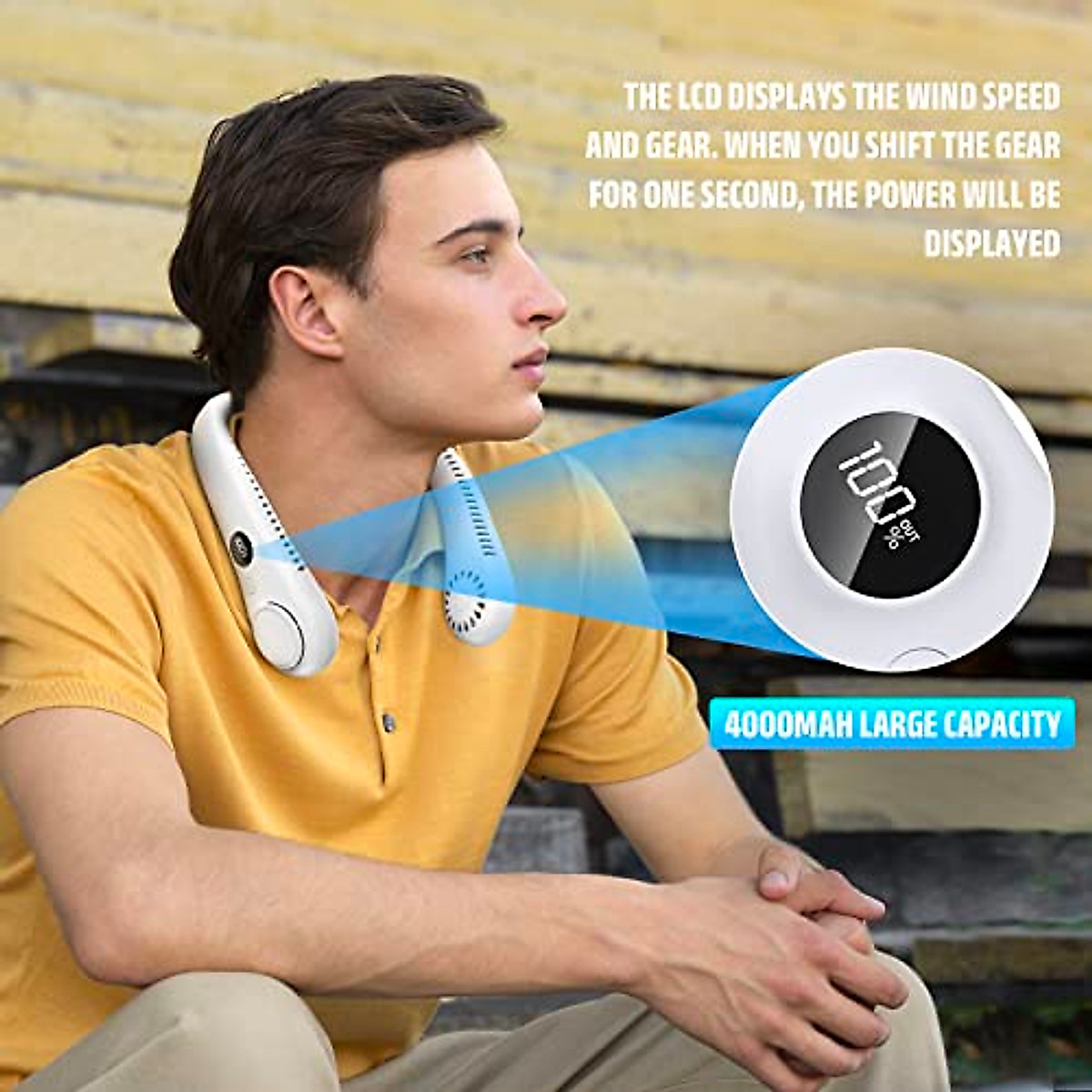 LAESO Portable Neck Fan,Foldable Neck Fan Hands Free Bladeless Personal Fan,LCD Display USB Powered 3-Speed Neck Fan for Outdoor Indoor…