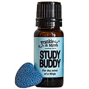Frankie & Myrrh Study Buddy | Peppermint, Lemon, Rosemary Essential Oil Blend for Focus, Memory | includes Portable Lava Stone Diffuser|10mL