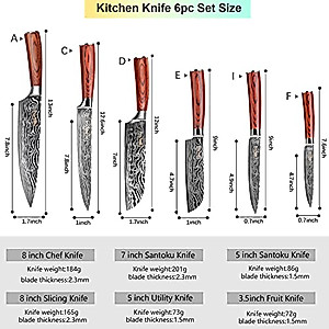 FineTool Kitchen Knife Sets, Professional Chef Knives Set Japanese 7Cr17mov High Carbon Stainless Steel Vegetable Meat Cooking Knife Accessories with Red Solid Wood Handle, 6 Pieces Set Boxed Knife