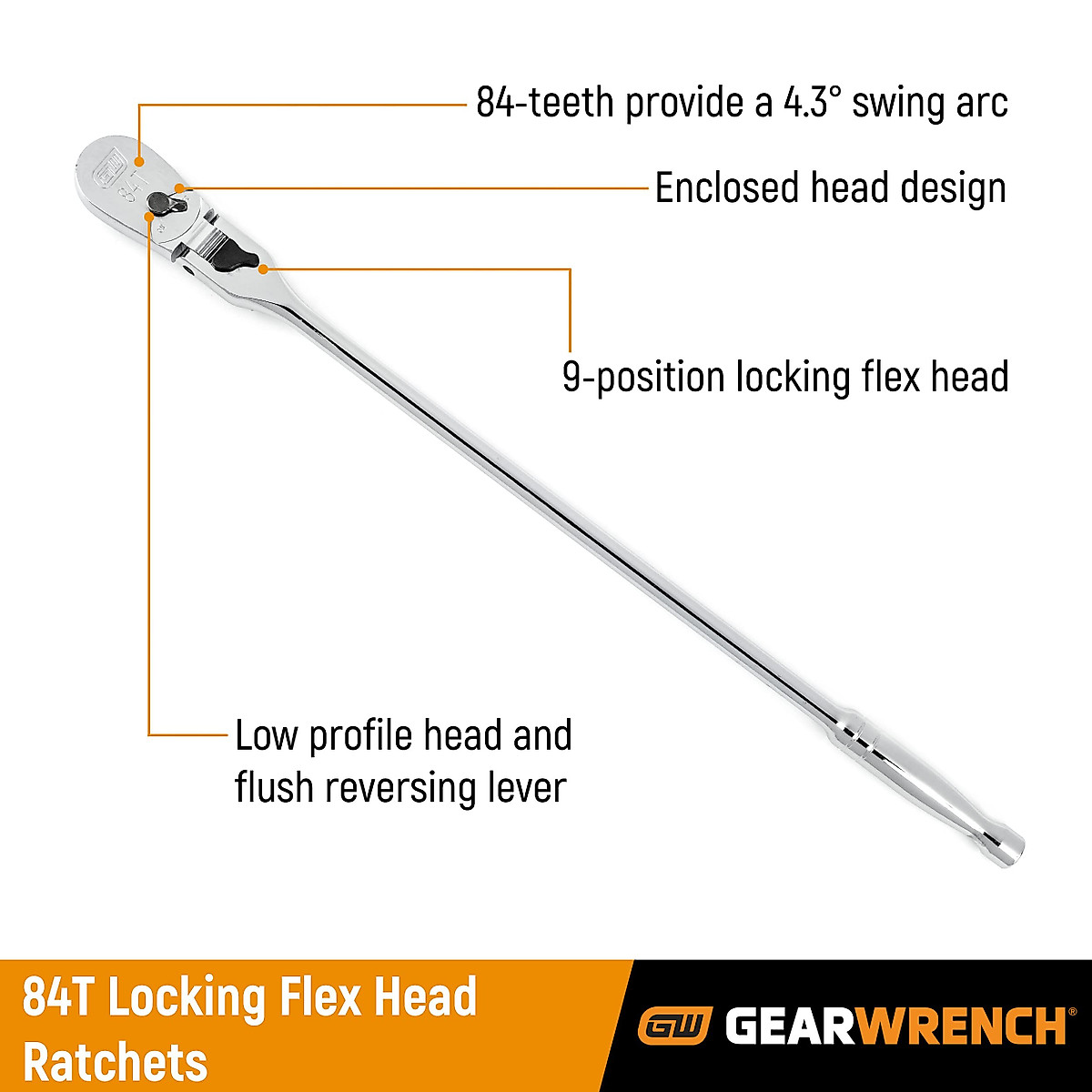 GEARWRENCH 3 Piece 1/4", 3/8" and 1/2" Drive 84 Tooth Locking Flex Head Teardrop Ratchet Set - 81276A-07