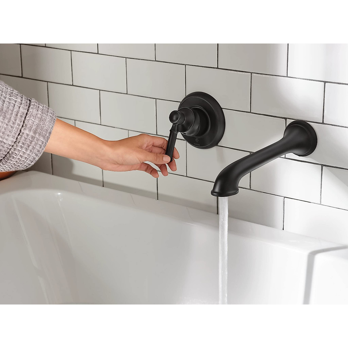 Moen WT681BL Dartmoor Single Handle Wall Mount Filler High Flow Tub Faucet with 10" Spout Reach, Matte Black