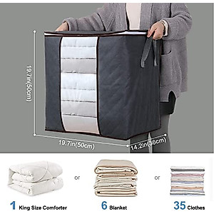 Clothing Storage Bag,3 Pack Large Capacity Clothes Storage Bag Organizer with Reinforced Handle Thick Fabric for Comforters,Storage Bin Blankets,Bedding,Foldable with Sturdy Zipper,Clear Window, 90L,Grey