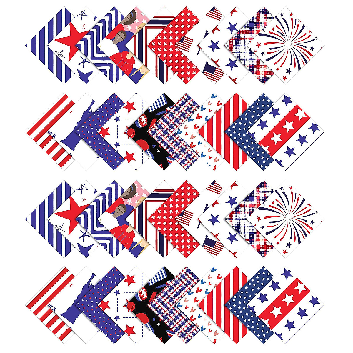 Soimoi Precut 10-inch American Flag Prints Cotton Fabric Bundle Quilting Squares Charm Pack DIY Patchwork Sewing Craft- Red, Blue & White
