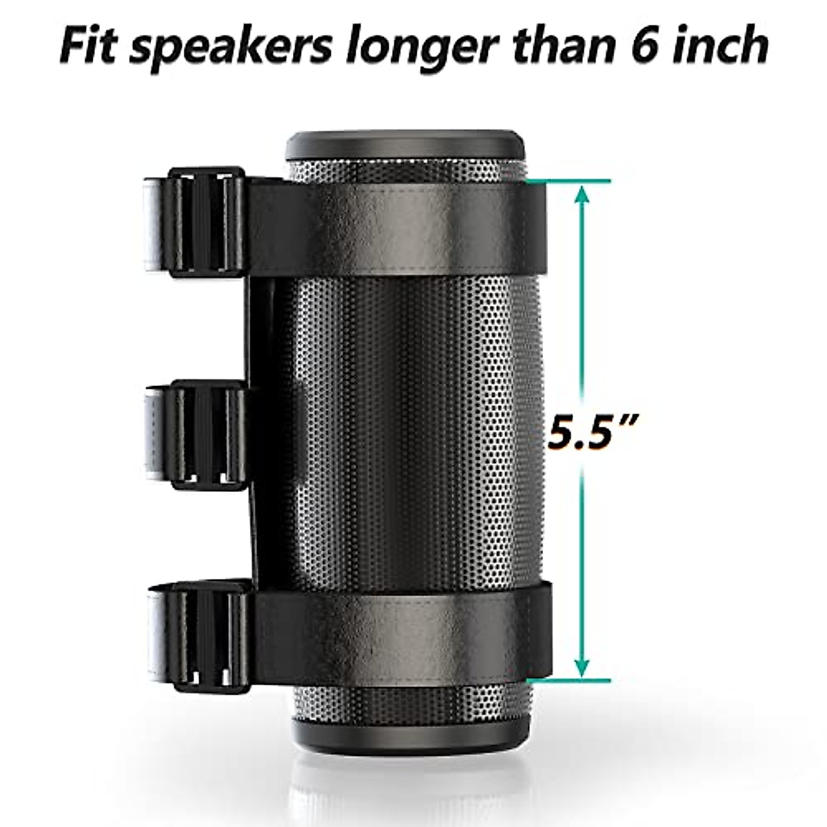 WALI Portable Speaker Mount for Outdoor Golf Cart Railing, Bike or Boat, Adjustable Strap Fits Most Bluetooth Wireless Speakers Attachment Accessory Holder (SSH001-B), Black