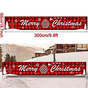DSDecor Merry Christmas Banner Large Xmas Porch Sign Banners Poster Indoor Outdoor Holiday Party Hanging Decorations (Style 1, 10ft x 20inch)