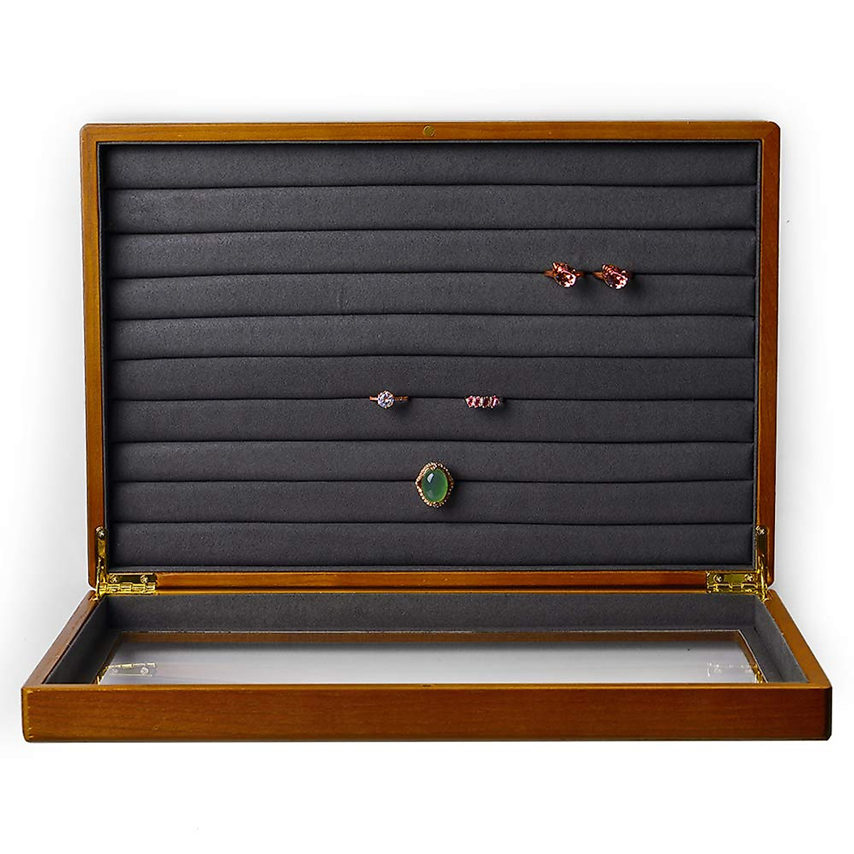 Oirlv Solid Wood Jewelry Display Box Rings Earrings Organizer Case with Acrylic Lid Vintage Gift for Women