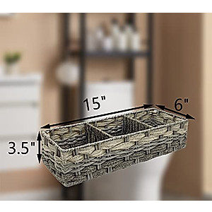Toilet Tray Tank Topper Basket, Decor Woven Wicker Bathroom Organizer, Waterproof Storage Baskets for Bathroom Organizing (Gray)