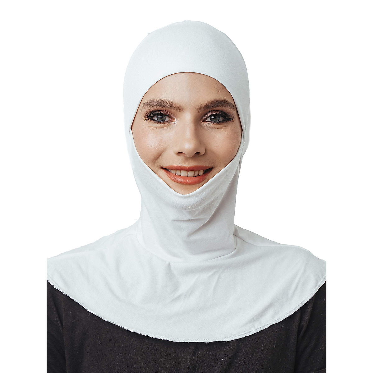 Mask Hijab, Cotton Under Scarf Tube Cap,Closure of The Chin, Ready to wear Muslim Accessories for Women (White)
