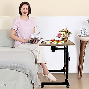Laptop Cart 31.5" Mobile Table Movable Sofa Side Table with Tilt Tabletop Portable Tray Table for Home Office Height Adjustable Notebook Computer Workstation with Lockable Wheels (Oak)