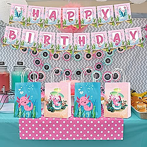 16 Pcs Axolotl Party Paper Gift Bags, 2 Styles Party Favor Bags with Handles for Cute Axolotl Fans Birthday Party Decorations, Goody Bags Candy Gift Bags
