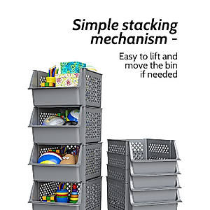 TidyFriend Stackable Storage Bins for Pantry, 4 Pack Stackable Bins For Organizing Food, Kitchen, and Bathroom Essentials (Grey)