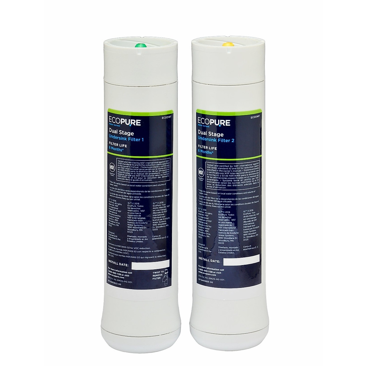 EcoPure ECOP20 Dual Stage Undersink Water Filtration System, 1 Count (Pack of 1), White