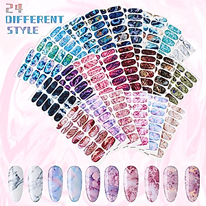 336 Pieces 24 Sheets Full Wrap Nail Polish Stickers Nail Strips Self-Adhesive Gel Nail Strips Art Decals with Nail File for Home Women Girls DIY Nail Decorations (Cool Style)