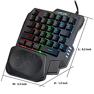 CHONCHOW One Handed Gaming Keyboard Rainbow LED Light Up, 35 Keys Protable Mini Single Hand Keyboard with Wrist Rest, Ergonomic Wired One Hand Keyboard for Xbox PS4 PS5 PC Laptop with USB Hub