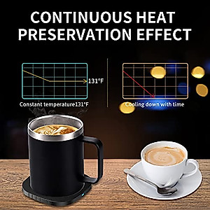 TIGPOW Coffee Cup Warmer with Mug set,Double-layer 18/8 Stainless Steel Heated Mug,Wireless Charging Function,Self Heating Coffee Mug for Office Desks, and Home (Black 12oz)