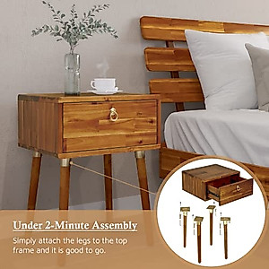 Bme Caden Solid Wood Nightstand/Side Table/End Table, Fully Assembled, with 1-Drawer for Mid Century Bedroom and Living Room, Caramel