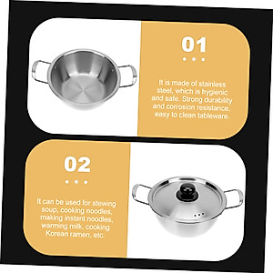 Ciieeo 1 Set Stainless Steel Instant Noodle Pot Pans with Lids Seafood Pot Korean Pots for Cooking Korean Ramen Noodle Pot Soup Pan Korean Noodle Pot Induction Pans Pots and Pans Binaural