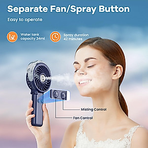 HandFan 5200mAh Portable Misting Fan with Charger, Rechargeable Handheld Personal Mister Fan, Battery Operated Spray Water Mist Fan, Electric Mini Hand Fans for Beach, Travel, Outdoors(Royal Blue)