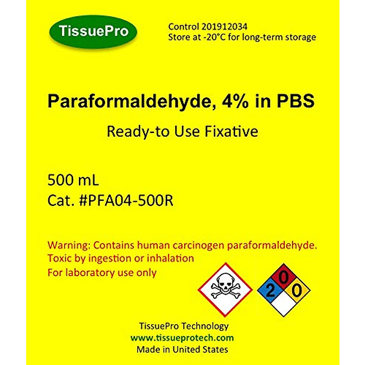 Paraformaldehyde, 4% in PBS - 500 mL - PFA04-500R