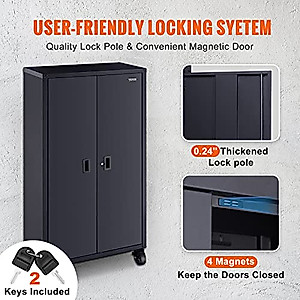 VEVOR Metal Storage Cabinet with Wheels, 200 lbs Load Capacity per Shelf, 72'' Tall Powder-Coating Steel Garage Cabinet with 4 Adjustable Shelves, Magnet Doors & Lock, Perfect for Office Home Garage
