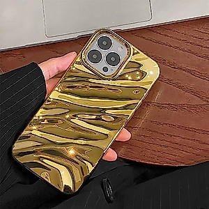 Aitipy Compatible iPhone 13 Pro Max Case, 3D Cute Luxurious Curl Water Ripple Shape, Soft TPU Shockproof Case for Boys and Girls (Gold)
