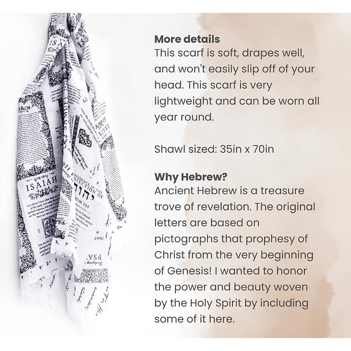 Protection Christian Prayer Shawl - Prayer Scarf with Bible Verses about God's Protection, Off- White Meditation Shawl, Unique Christian Gifts