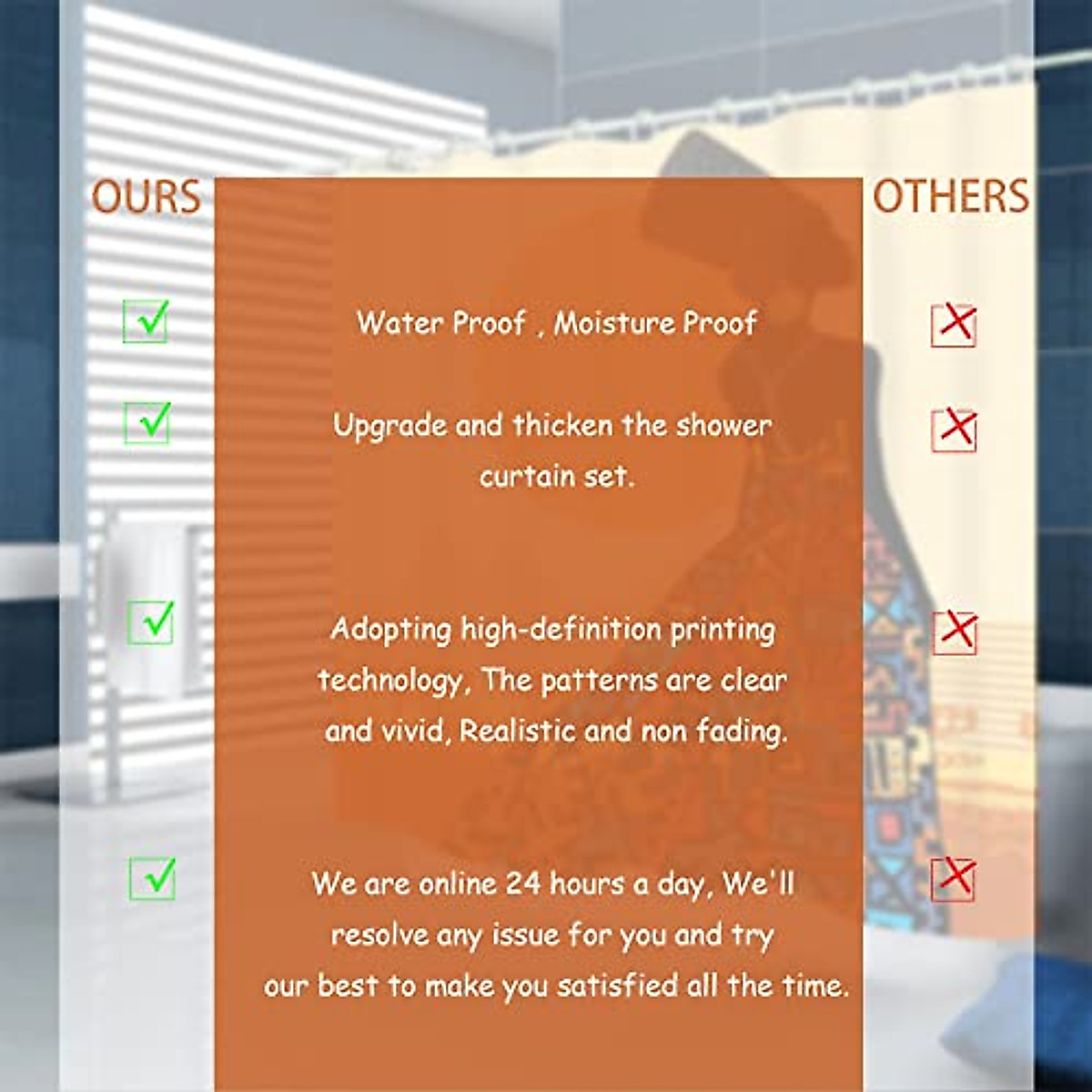 4PCS African American Woman Shower Curtain Set for Bathroom with Rugs and Accessories Sets Include Black Girl Bathroom Shower Curtain Set & 3 Non-Slip Bath Mat (Yellow)