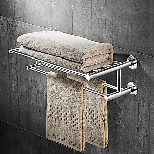 MAT Expert 24” Bath Towel Rack, Stainless Steel Double Storage Tier Towel Bar, Wall-Mounted Towel Holder Organizer, Modern Brushed Finish, Rustproof Towel Shelf for Bathroom/Kitchen/Hotel