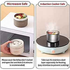 GTGR Portable Thermal Bento Lunch Box for Food 4 Separate Stackable Lunch Box with Bag & Utensils Microwave Safe 18/8 Stainless Steel Lunch Container for Adult (Khaki 68oz)