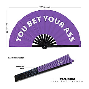 You Bet Your Ass Hand Fan Foldable Bamboo Circuit Hand Fan Funny Gag Slang Words Expressions Statement Gifts Festival Accessories Rave Handheld Circuit Event Fan Clack Fans (Purple)