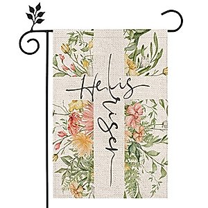 CROWNED BEAUTY Easter He Is Risen Garden Flag 12×18 Inch Small Vertical Double Sided for Outside Holiday Yard Flag CF058-12