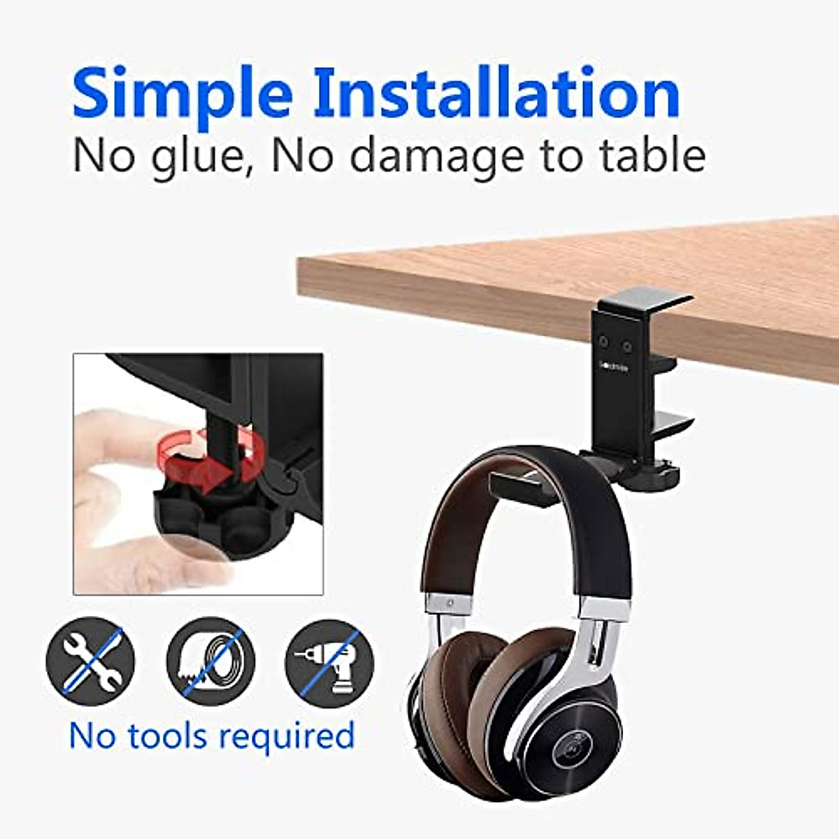 Goldmille Aluminum Headphone Stand Hanger Foldable with Cable Clip Headset Holder Clamp Hook Under Desk, Save Your Space While Working & Gaming