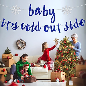 Blue Glitter Baby It's Cold Outside Banner - Snowflake Sign for Winter Wonderland Birthday / Baby Shower / Christmas Party Decorations Supplies