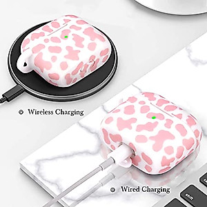 AirPods 3 Case AIRSPO Cute AirPods 3 Case Cover for AirPods 3rd Generation Printed Silicone Protective Skin for Women, Girls with Bracelet Keychain/Accessories (Pink Cow)