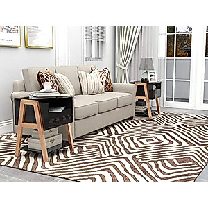 UYIHOME Nightstand Set of 2 with Drawers and Open Shelves, Modern High Gloss Bedside Table with Storage & Trapezoid Rubberwood Leg Frame, Sofa Side End Accent Table for Bedroom, Black