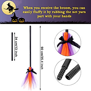 4 Pieces 32 Inch Halloween Witch Broom Kids Plastic Witch Broomstick Halloween Wizard Flying Stick Cosplay Costume Party Supplies Photo Booth Witch Broom Accessory, 4 Colors