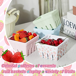 Didaey 6 Pcs Ceramic Berry Basket 3.94 x 2.76 Inch Farmhouse Fruit Bowl with Holes Cute Small Strawberry Decor Kawaii Berry Bowl Kitchen Harvest Berry Colander Stoneware for Veggie Berries Fruits