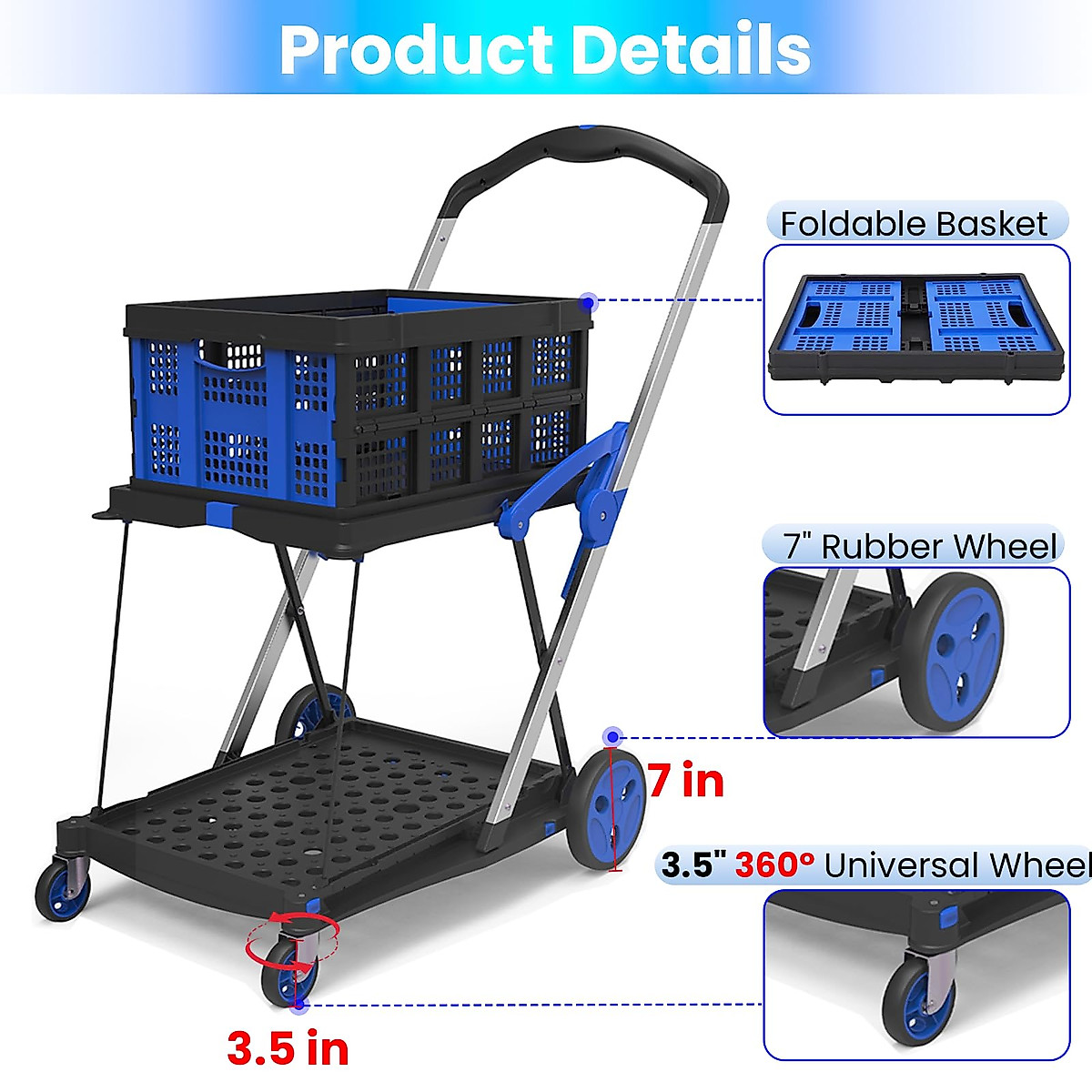 Hand Truck Dolly Foldable, 330LBS Capacity Portable Folding Hand Truck with Retractable&Adjustable Handle, Convertible Hand Cart with 4 Wheels for Heavy Duty, Collapsible Dolly Cart for Moving
