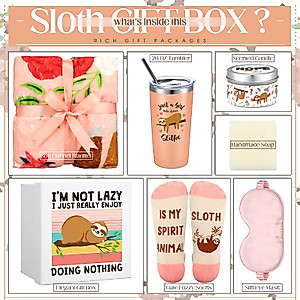 Ziliny 7 Pcs Sending Sunshine Gift Basket for Women Care Package Birthday Gift Box Sympathy Gift Baskets Thank You Gift Box with Inspirational Candle Blanket for Women Mom Sister Gift (Sloth)