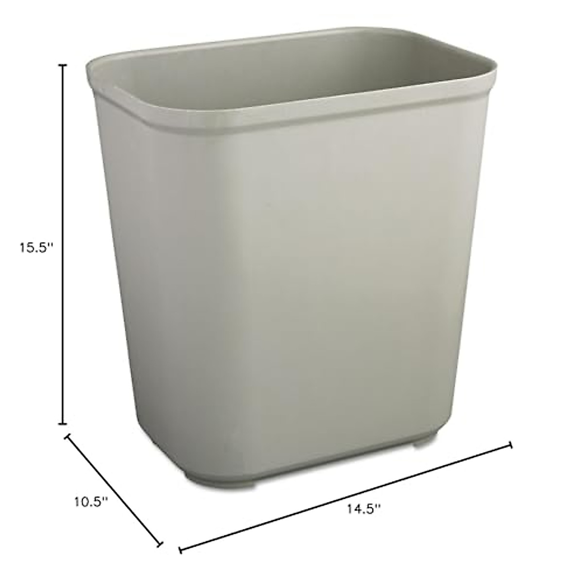Rubbermaid 2543GRA Fire-Resistant Wastebasket, Rectangular, Fiberglass, 7gal, Gray